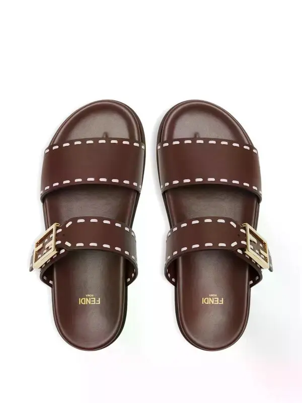 Fendi Buckle Slippers - Brown