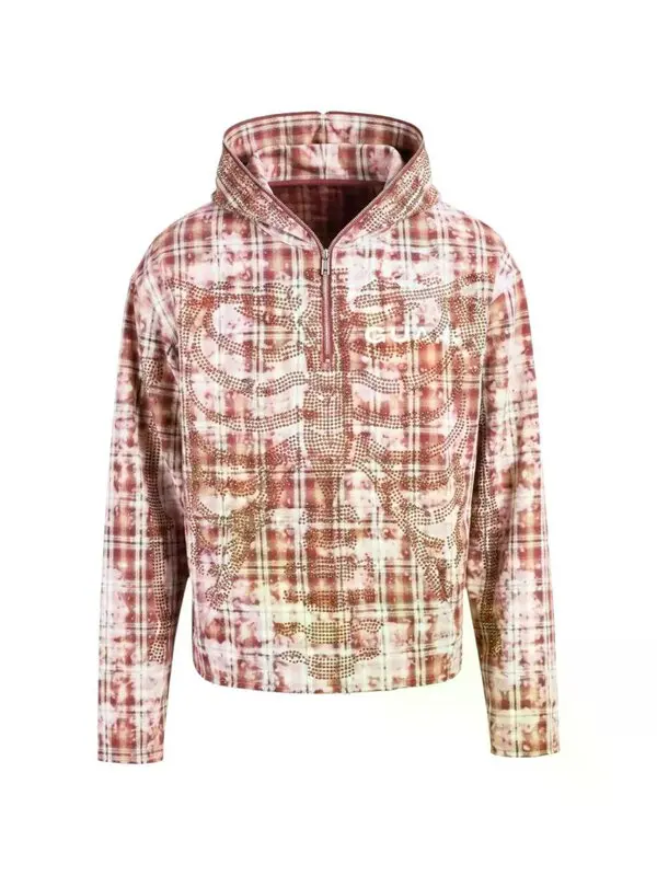 GUAPI Plaid Studded Half Zip Hoodie