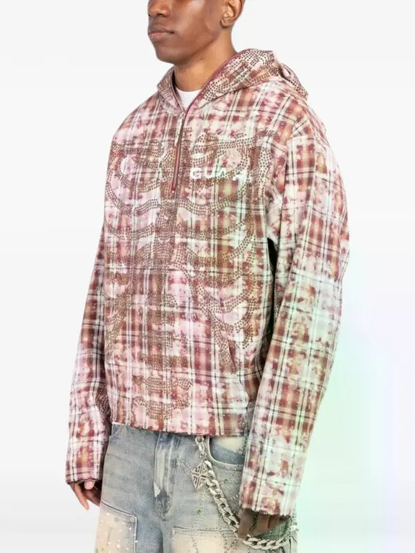 GUAPI Plaid Studded Half Zip Hoodie