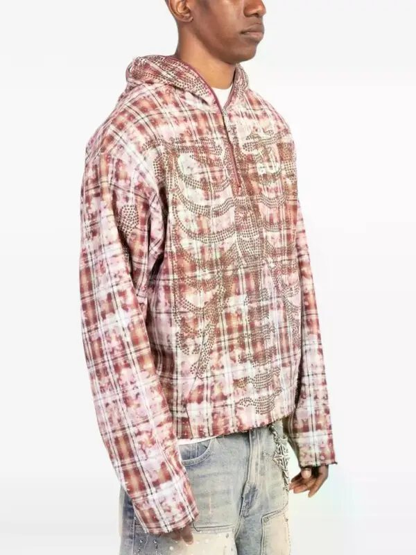 GUAPI Plaid Studded Half Zip Hoodie
