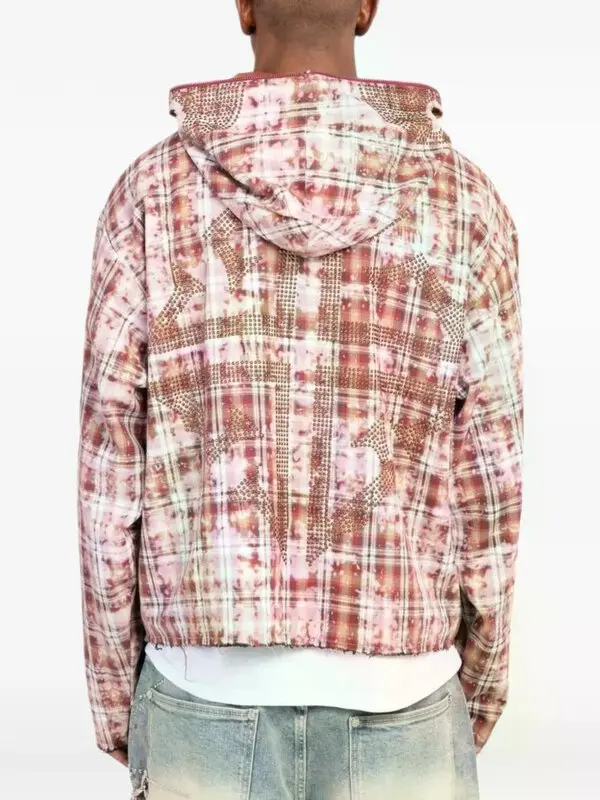 GUAPI Plaid Studded Half Zip Hoodie