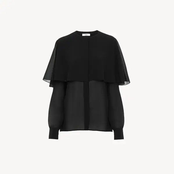 Chloé Cape Blouse In Georgette - Black