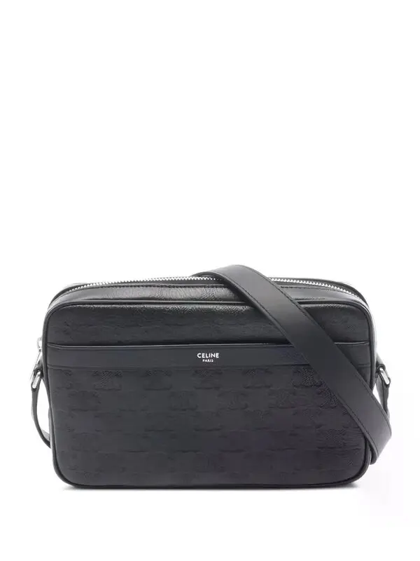 Celine 2020s Medium Triomphe Leather Messenger Bag - Black