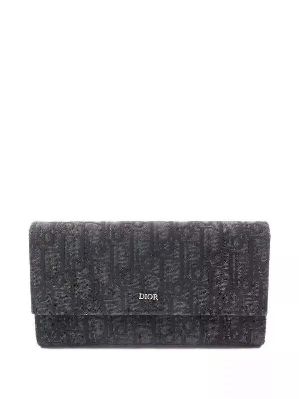 Dior 2010s Oblique-jacquard Long Flap Wallet - Black