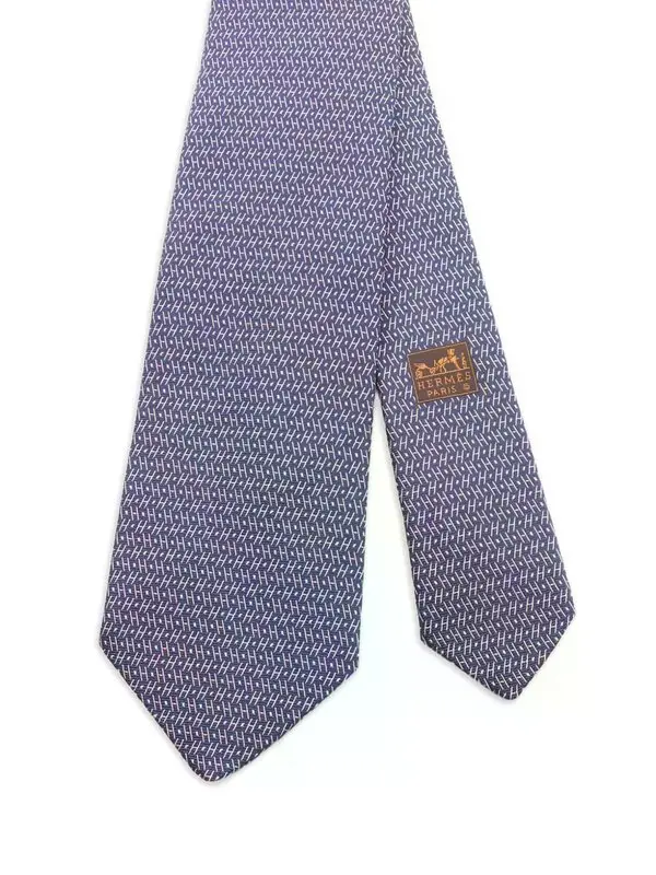 Hermès H-patterned Silk Tie - Blue