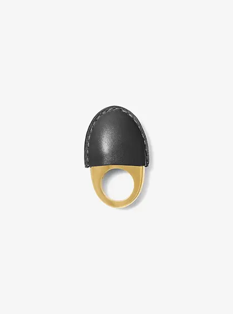 Michael Kors Leather-wrapped 24k-gold-plated Brass Dome Ring - Black