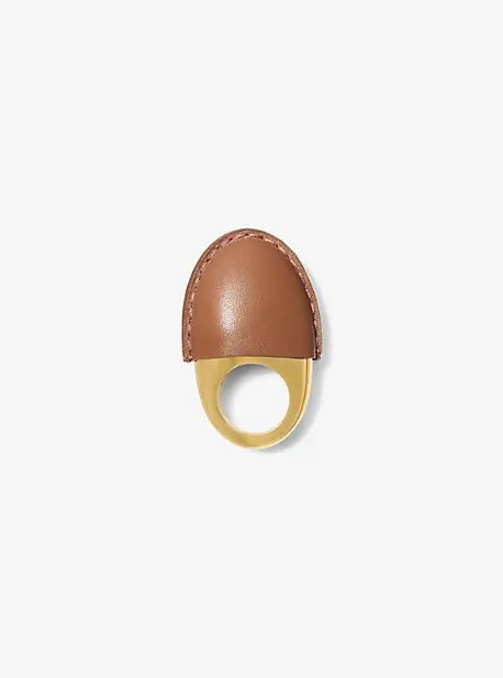 Michael Kors Leather-wrapped 24k-gold-plated Brass Dome Ring - Brown