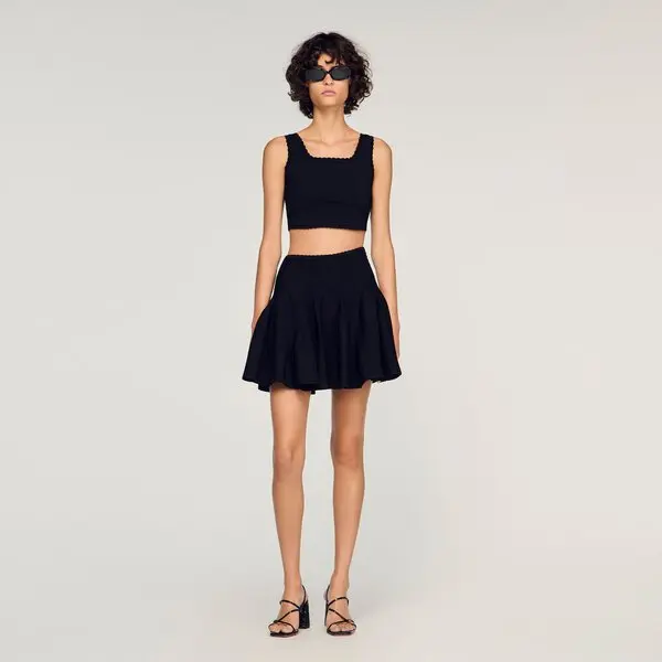 Sandro Mini Knit Godet Skirt - Black