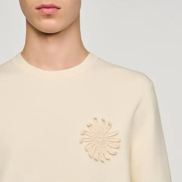 Sandro Crochet Flower Knit Sweatshirt