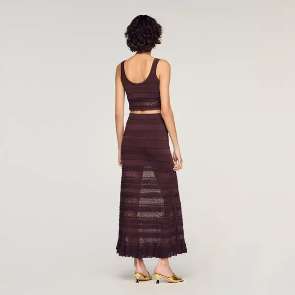 Sandro Pointelle Knit Crop Top - Brown
