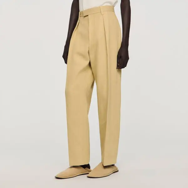 Sandro Wide Pleated Cotton-linen Trousers - Beige