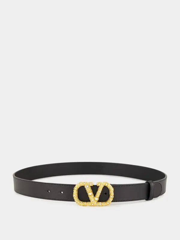 Valentino Garavani Vlogo Signature Leather Belt - Black