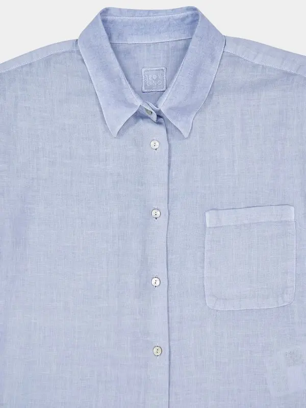120% Lino Long Sleeve Linen Shirt With Front Pocket