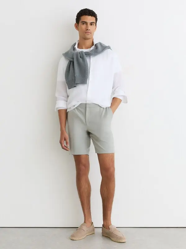 REISS Deck Drawstring Chino Shorts - Sage Green