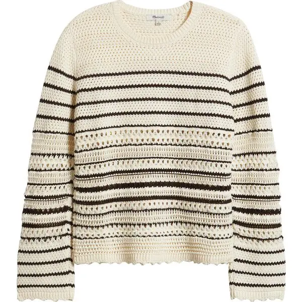 Madewell Open Stitch Cotton Sweater - Ivory And Chocolate Stripe