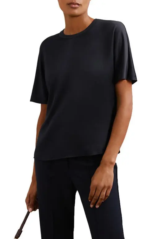 REISS Lena Dolman Sleeve Silk Top - Navy
