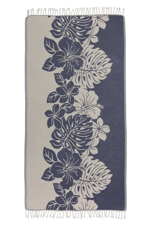 INFUSEZEN Hibiscus Flower Sand Resistant Organic Turkish Towel - Navy