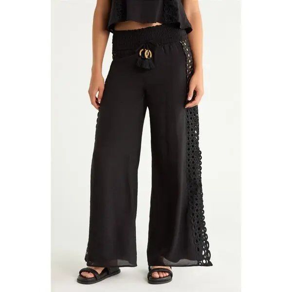 Elan Wide Leg Cover-up Pants - Black