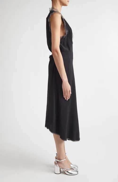 MAISON MARGIELA Lace Trim Satin Midi Dress