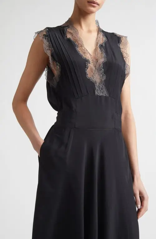 MAISON MARGIELA Lace Trim Satin Midi Dress