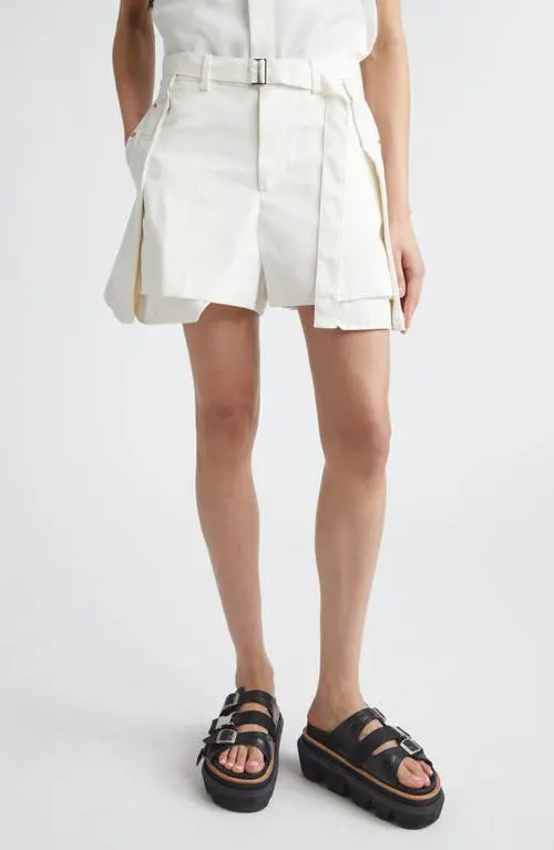 Sacai Hybrid Cotton Denim & Wool Shorts - Off White
