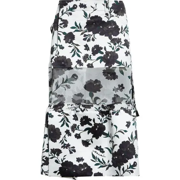 Sacai Mixed Media Floral Midi Skirt - White