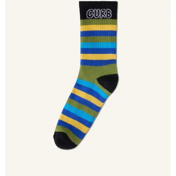 LANVIN Curb Striped Cotton Crew Socks - Absinth Green/sapphire