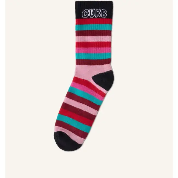 LANVIN Curb Striped Cotton Crew Socks - Burgundy/pink