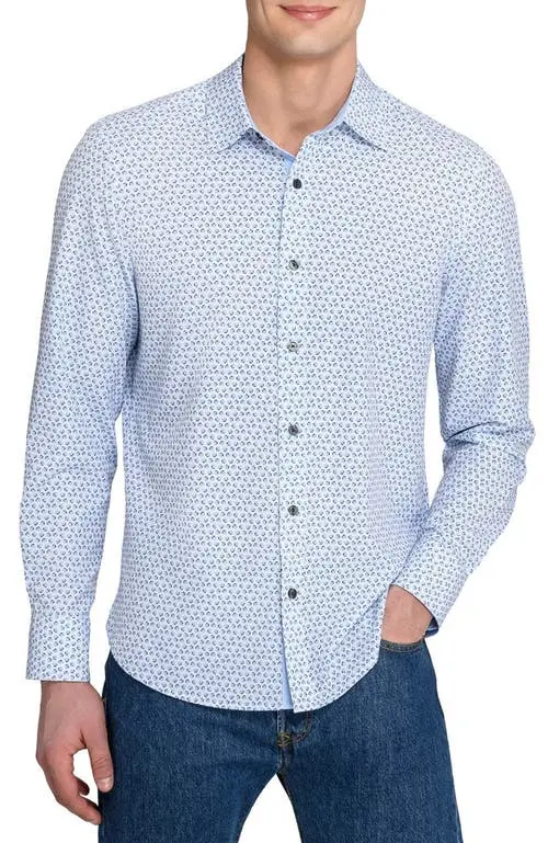 CON.STRUCT Slim Fit Gem Geo Performance Long Sleeve Shirt - White/blue