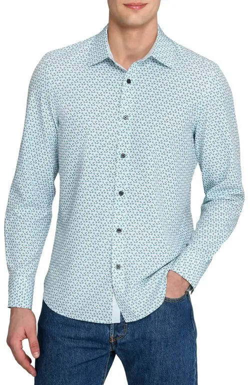 CON.STRUCT Slim Fit Gem Geo Performance Long Sleeve Shirt - White/green
