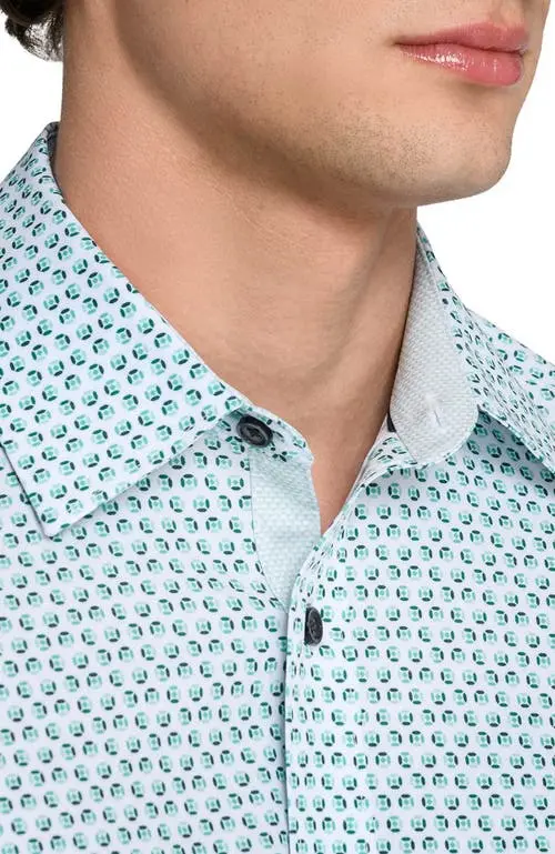 CON.STRUCT Slim Fit Gem Geo Performance Long Sleeve Shirt - White/green