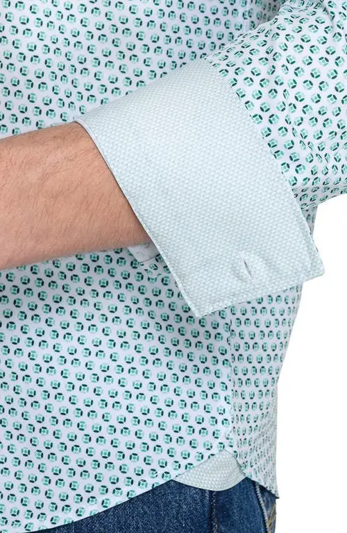 CON.STRUCT Slim Fit Gem Geo Performance Long Sleeve Shirt - White/green