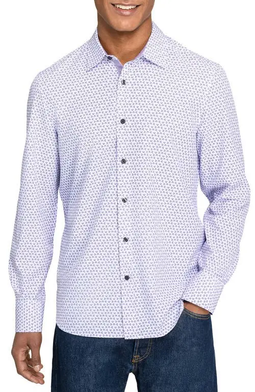 CON.STRUCT Slim Fit Gem Geo Performance Long Sleeve Shirt - White/purple