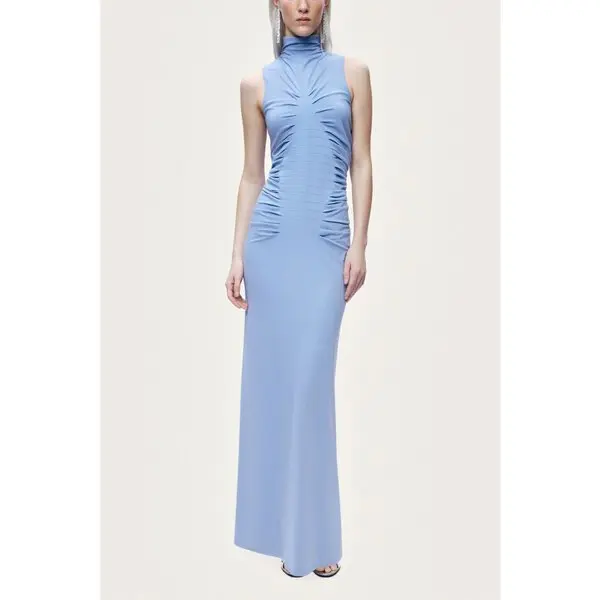 NOCTURNE Sleeveless Ruched Maxi Dress - Blue