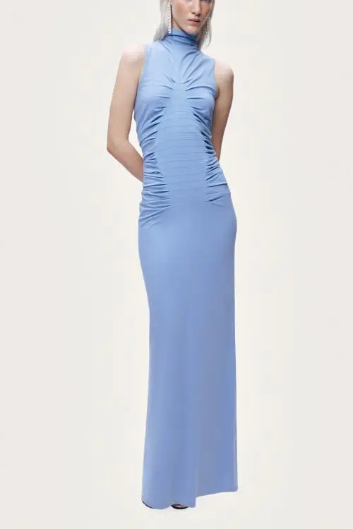 NOCTURNE Sleeveless Ruched Maxi Dress - Blue