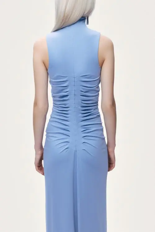 NOCTURNE Sleeveless Ruched Maxi Dress - Blue