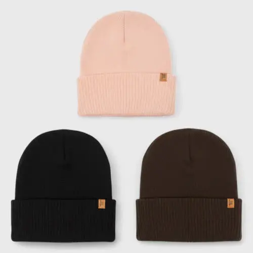London Fog 2-pack Cable Knit Beanie Set - Blush/brown/black