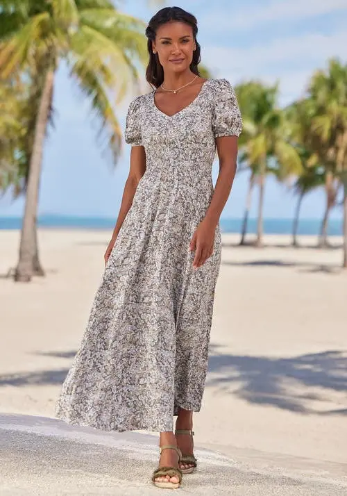 LASCANA Floral Print V-neck Maxi Dress