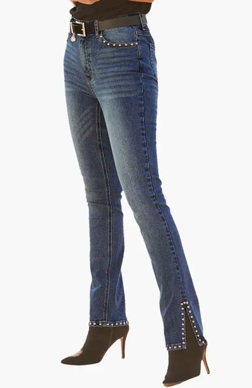 LASCANA Embellished Split Hem Jeans - Medium Wash