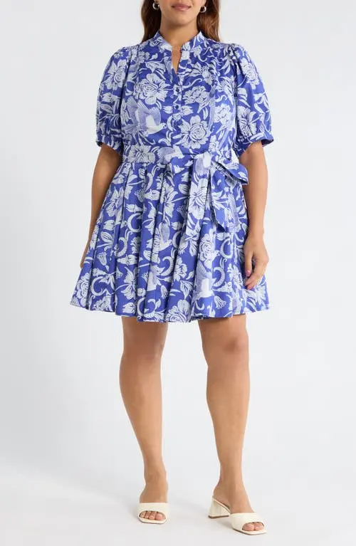 SUGARLIPS Floral Cotton Shirtdress - Navy-white