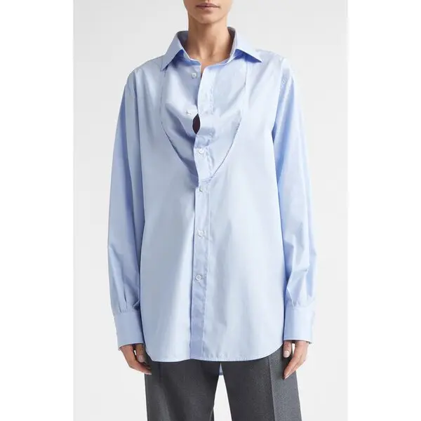 MAISON MARGIELA Folded Collar Cotton Button-up Shirt - Light Blue