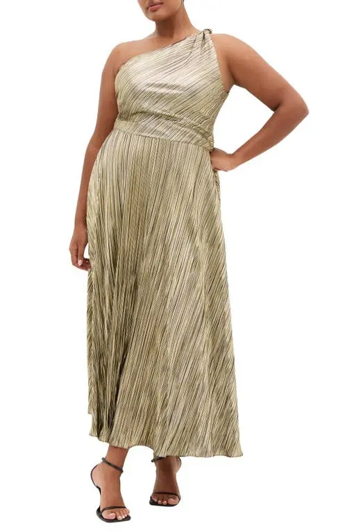 City Chic Metallic One-shoulder Maxi Dress - Bronze