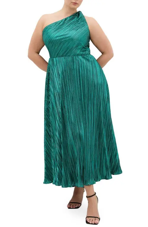 City Chic Metallic One-shoulder Maxi Dress - Emerald