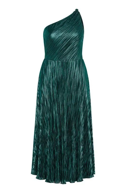 City Chic Metallic One-shoulder Maxi Dress - Emerald
