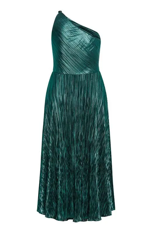 City Chic Metallic One-shoulder Maxi Dress - Emerald