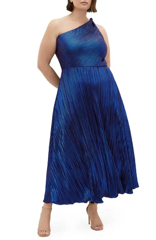 City Chic Metallic One-shoulder Maxi Dress - Navy