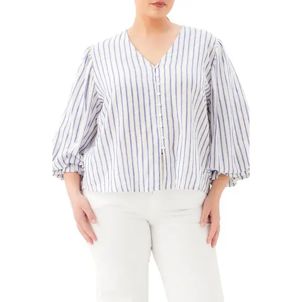 Karen Kane Stripe Linen Blend Shirt
