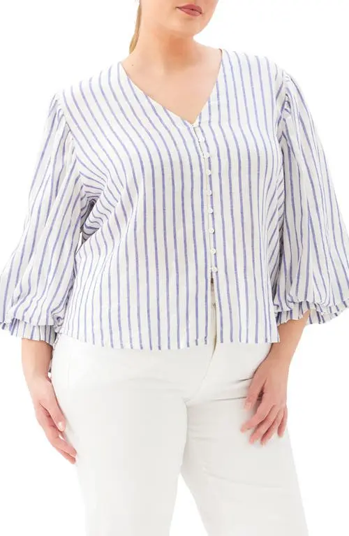 Karen Kane Stripe Linen Blend Shirt
