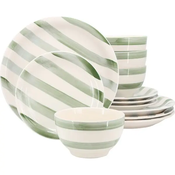 GIBSON HOME Kenwood Shores 12 Piece Stoneware Dinnerware Set - Green