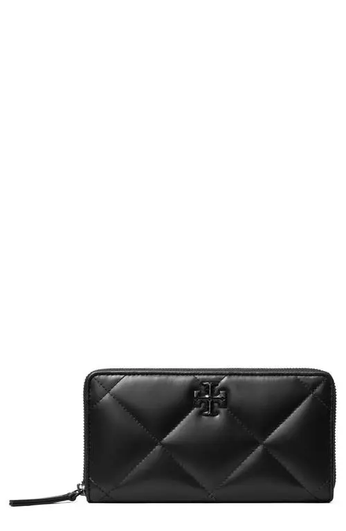 Tory Burch Kira Diamond Quilted Leather Zip Wallet - Black
